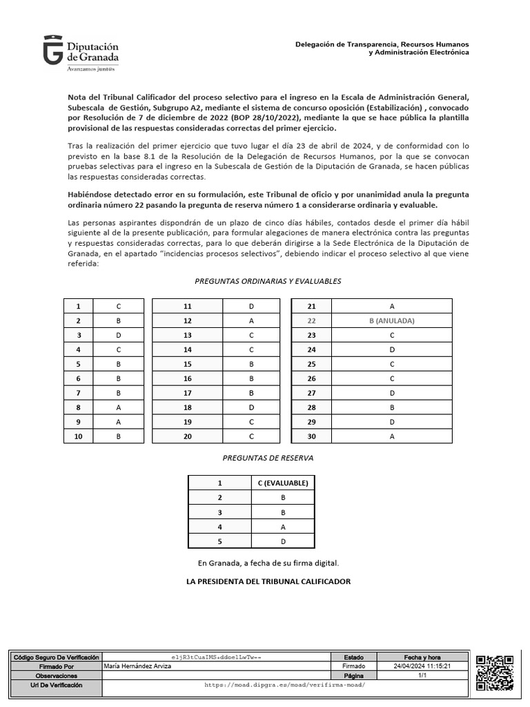 Plantilla Provisional Respuestas Correctas | PDF | Gobierno