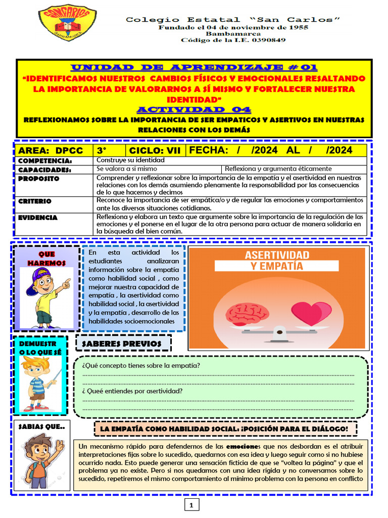 ACTIVIDAD 4 DPCC 3° UNIDAD 1nery2 | PDF | Empatía | Las emociones