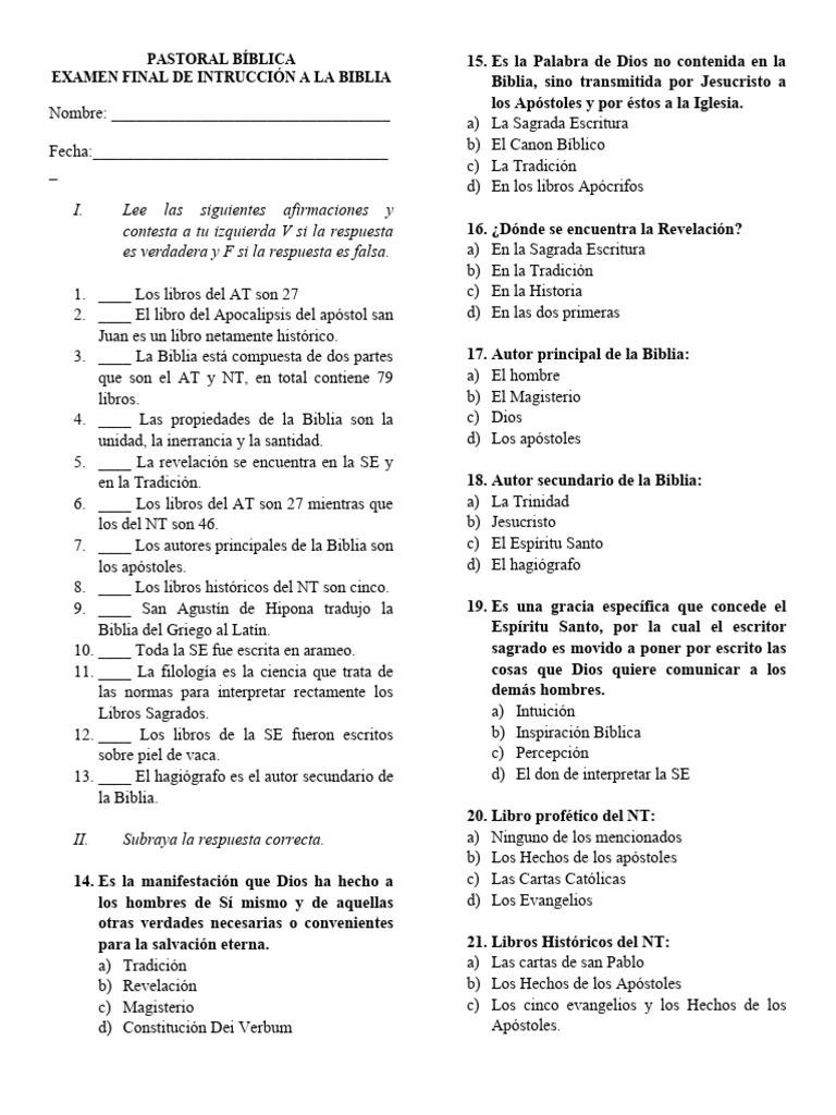 EXAMEN DE PASTORAL BÍBLICA | PDF | Biblia | Jesús