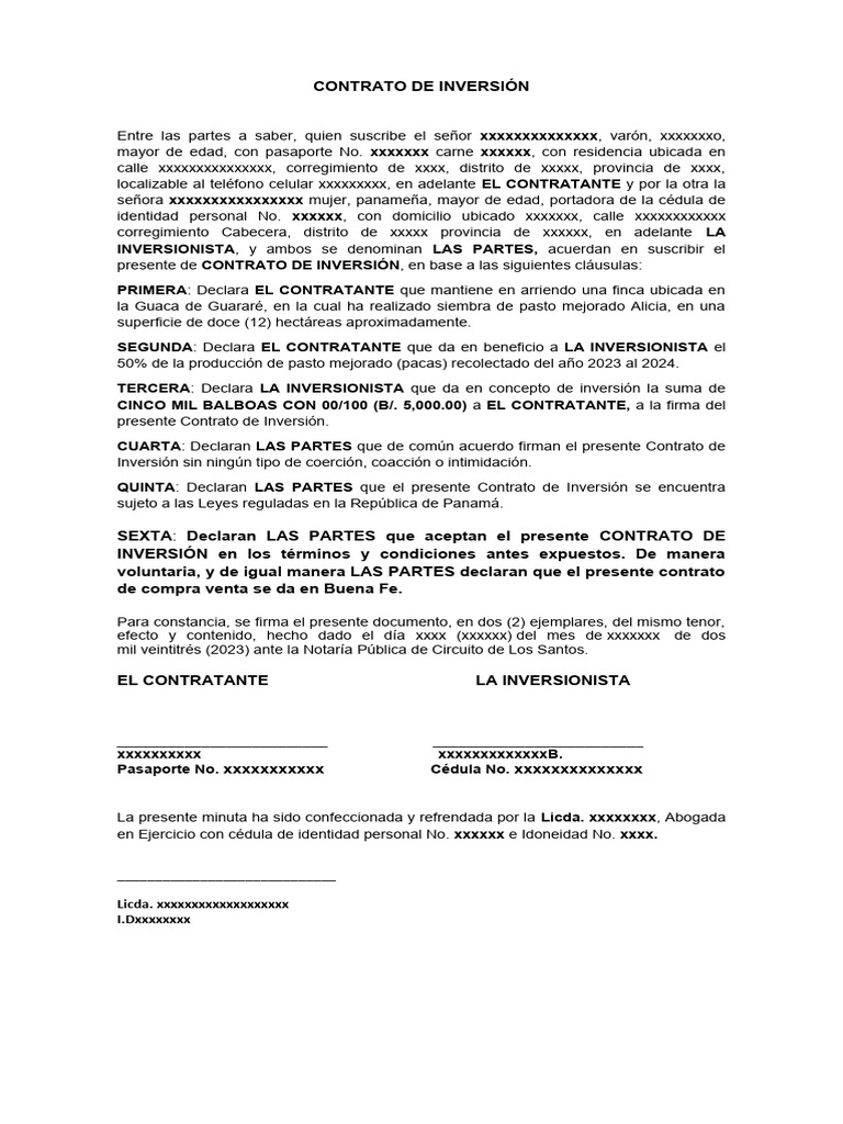 Modelo CONTRATO DE INVERSIÓN | PDF