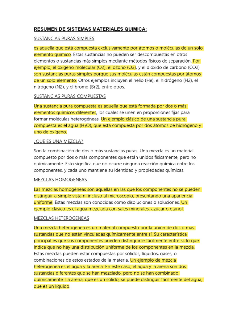 Resumen Sistemas Materiales | PDF | Destilación | Mezcla