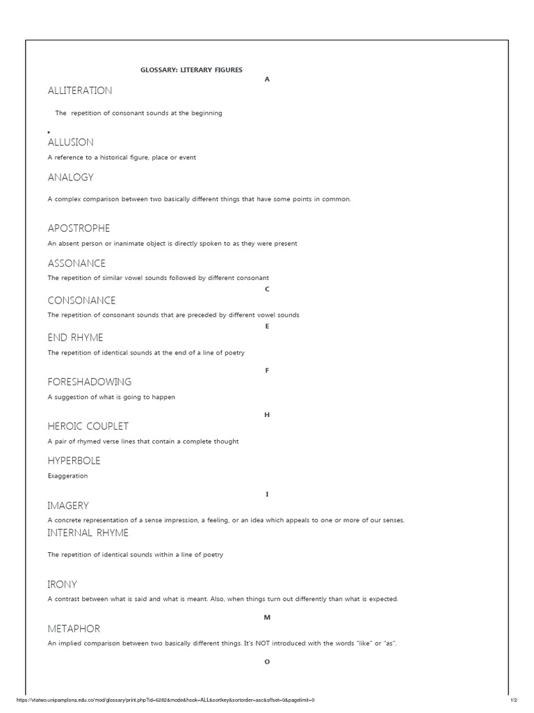 Literary Figures Glossary Explained | PDF | Poetry | Rhyme