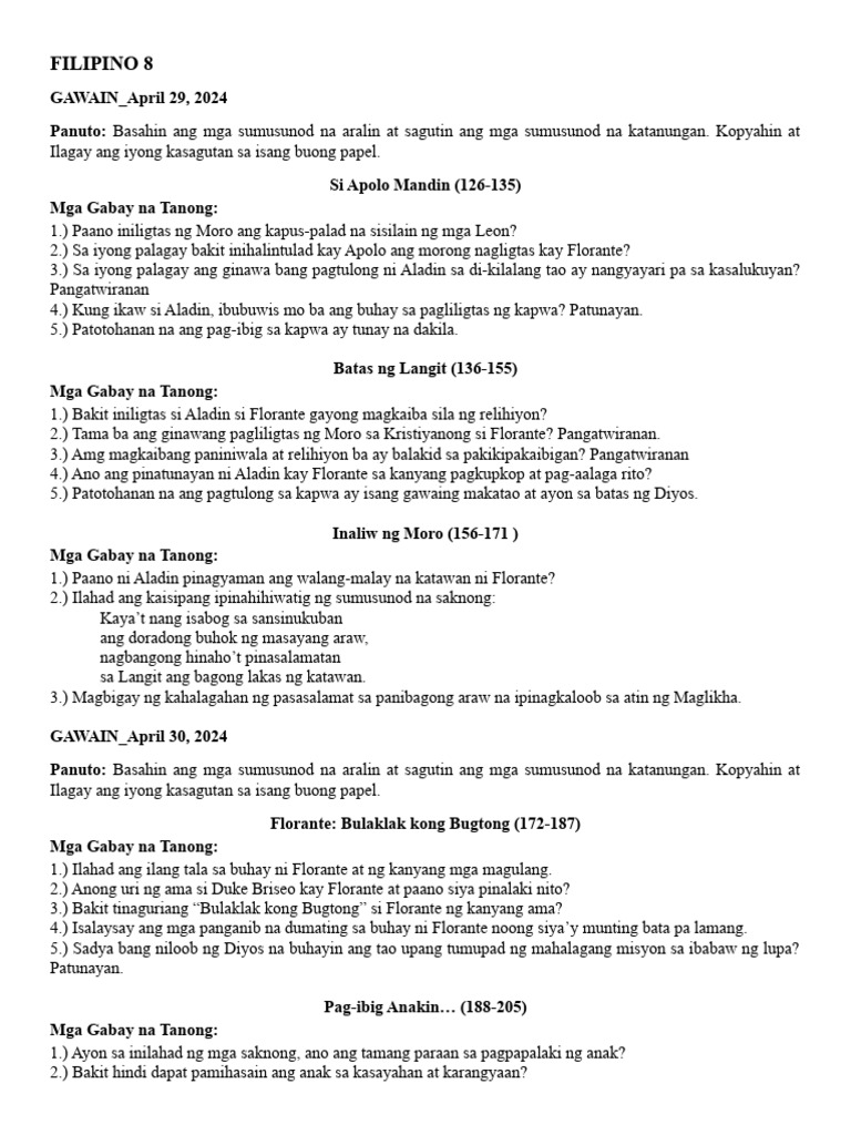 Filipino 8 Gawain | PDF