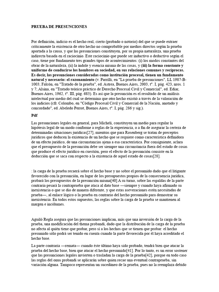 Presunciones y Carga de Prueba en Derecho | PDF | Carga de la prueba ...