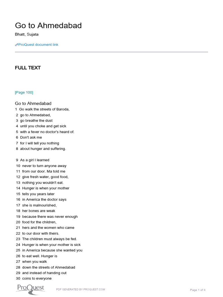 Sujata Bhatt Go To Ahmedabad 1988 Pdf