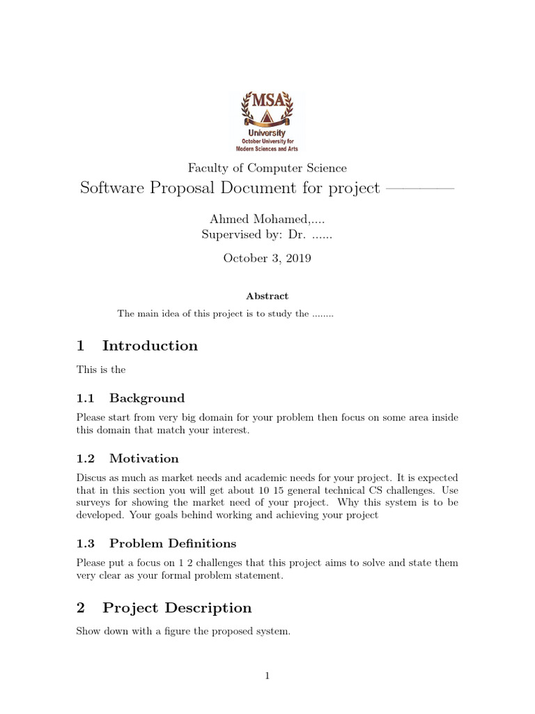Msa Computer Science Software Proposal Document For Graduation Project ...