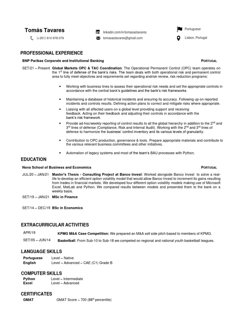 Tomás Tavares CV | Download Free PDF | Risk | Microsoft Excel