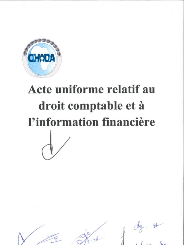 OHADA Acte Uniforme 2017 Droit Comptable Information Financiere | PDF