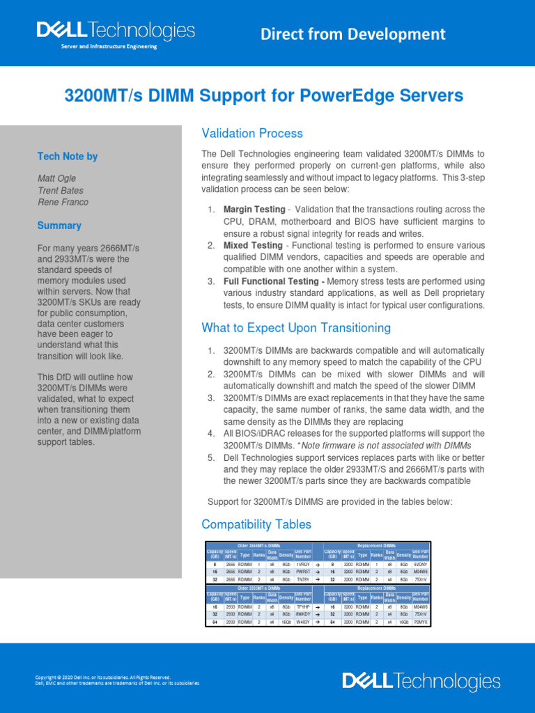Dell Emc Poweredge 3200 Mts Memory | PDF | X86 Architecture | Computer ...