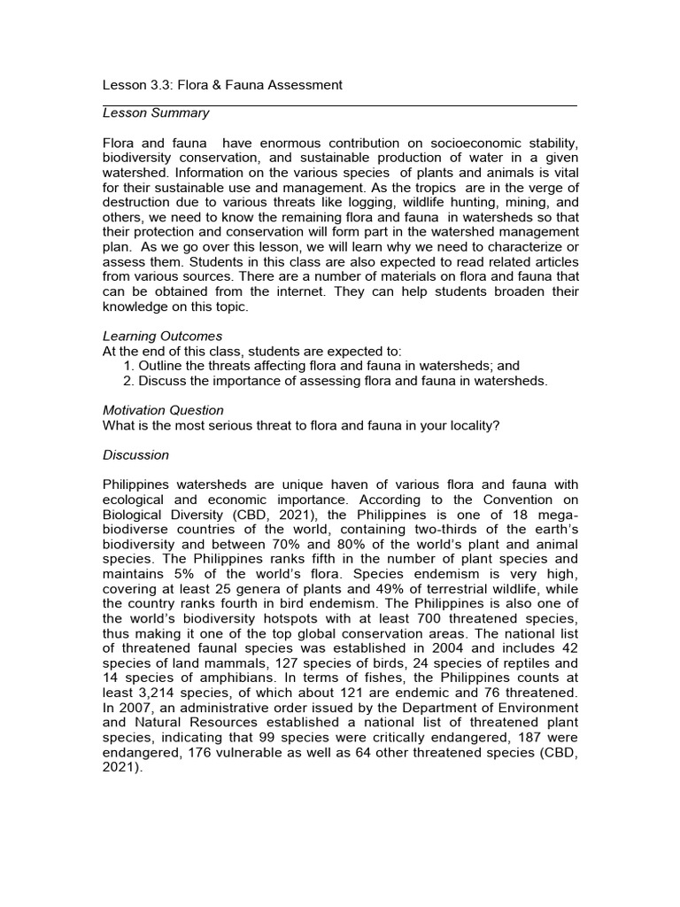 Flora and Fauna Assessment Overview | PDF | Biodiversity | Conservation ...