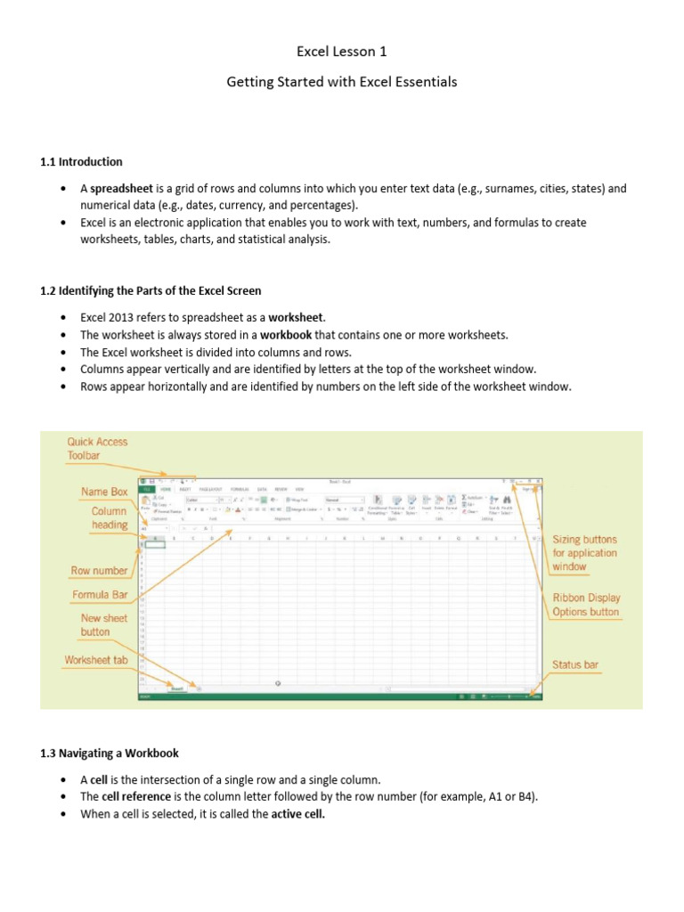 Excel Lesson 1 | PDF | Microsoft Excel | Spreadsheet