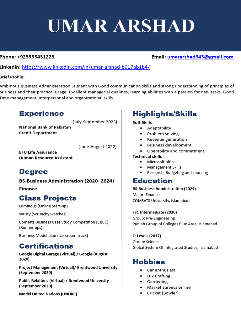 Umar Arshad (Fa20 Bba 167) | PDF | Business