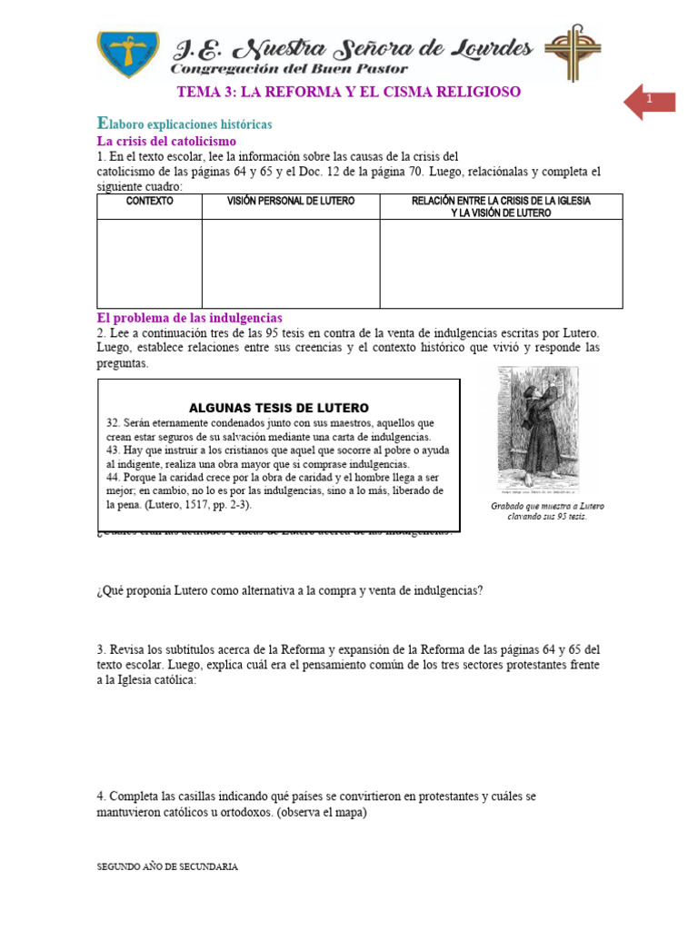 FICHA DEL TEMA 3 LA REFORMA (1) | PDF | Martin Luther | Iglesia Católica