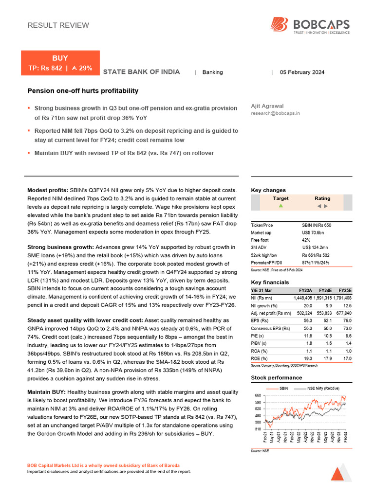 SBI Q3FY24 Results: Pension Impact on Profitability | PDF | Book Value ...