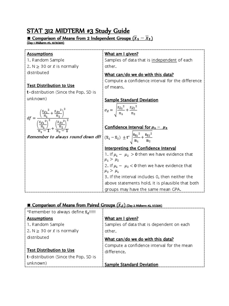 STAT 312 Midterm 3 Study Guide | PDF | Statistical Hypothesis Testing ...
