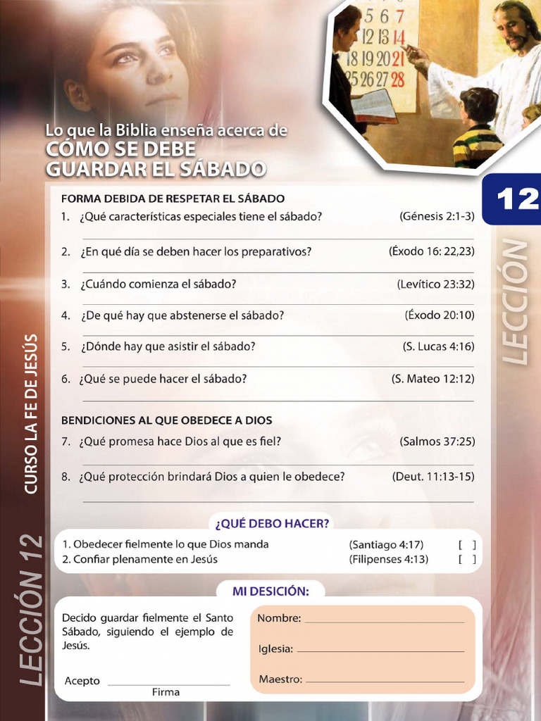 Leccion 12 Como Guardar El Sabado Pdf Jesús Santo