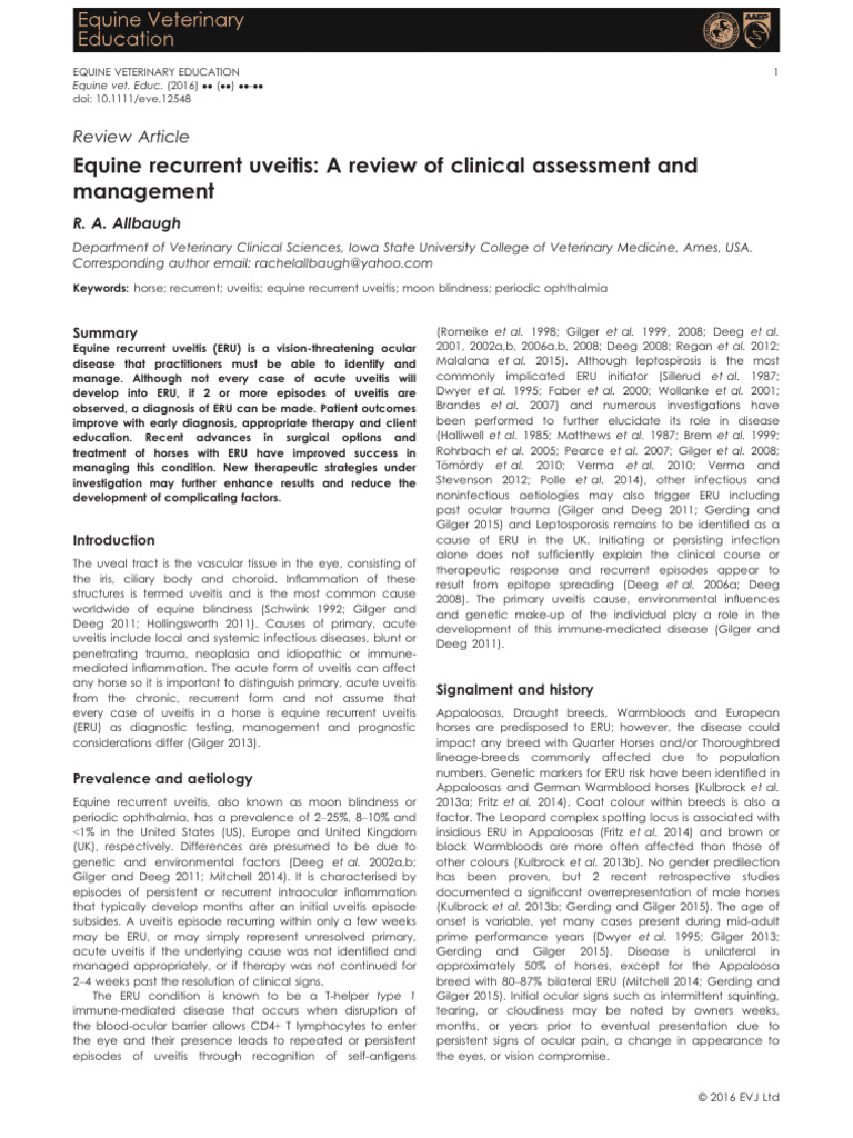 Equine Recurrent Uveitis. Allbaugh, EVE, 2016 | PDF | Diseases And ...