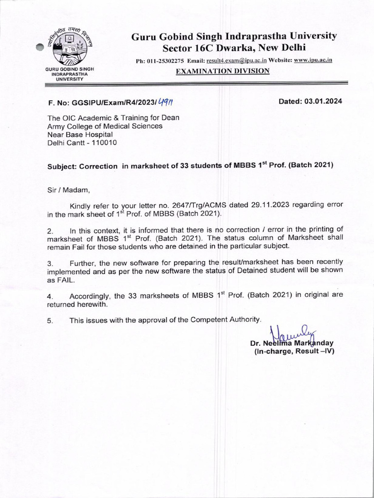 Correction in Marksheet of 33 Students | PDF