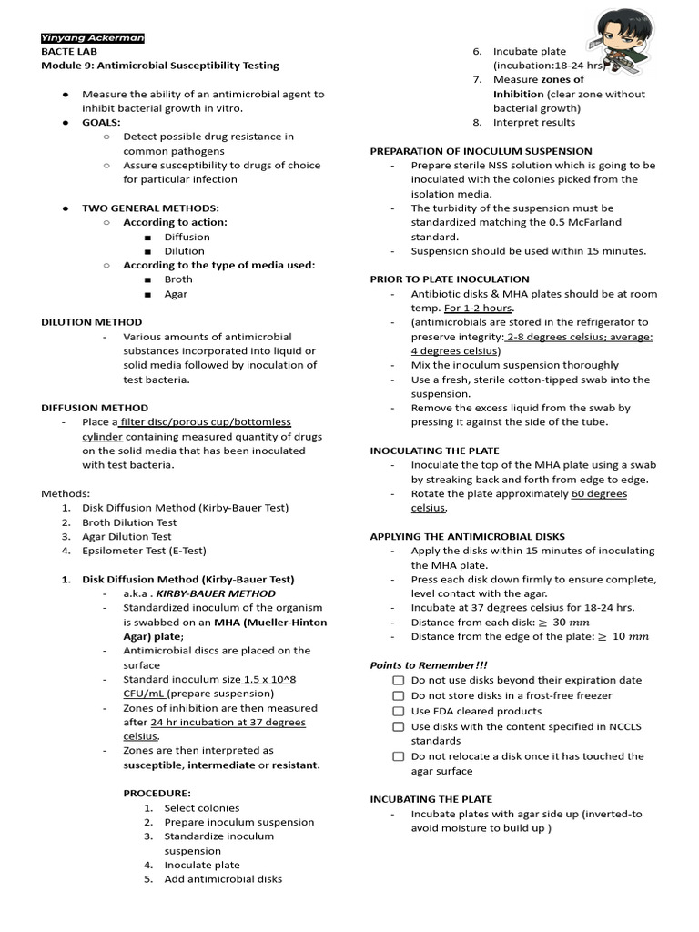 BACTE LAB - Antimicrobial Susceptibility Testing | PDF | Microbiology ...
