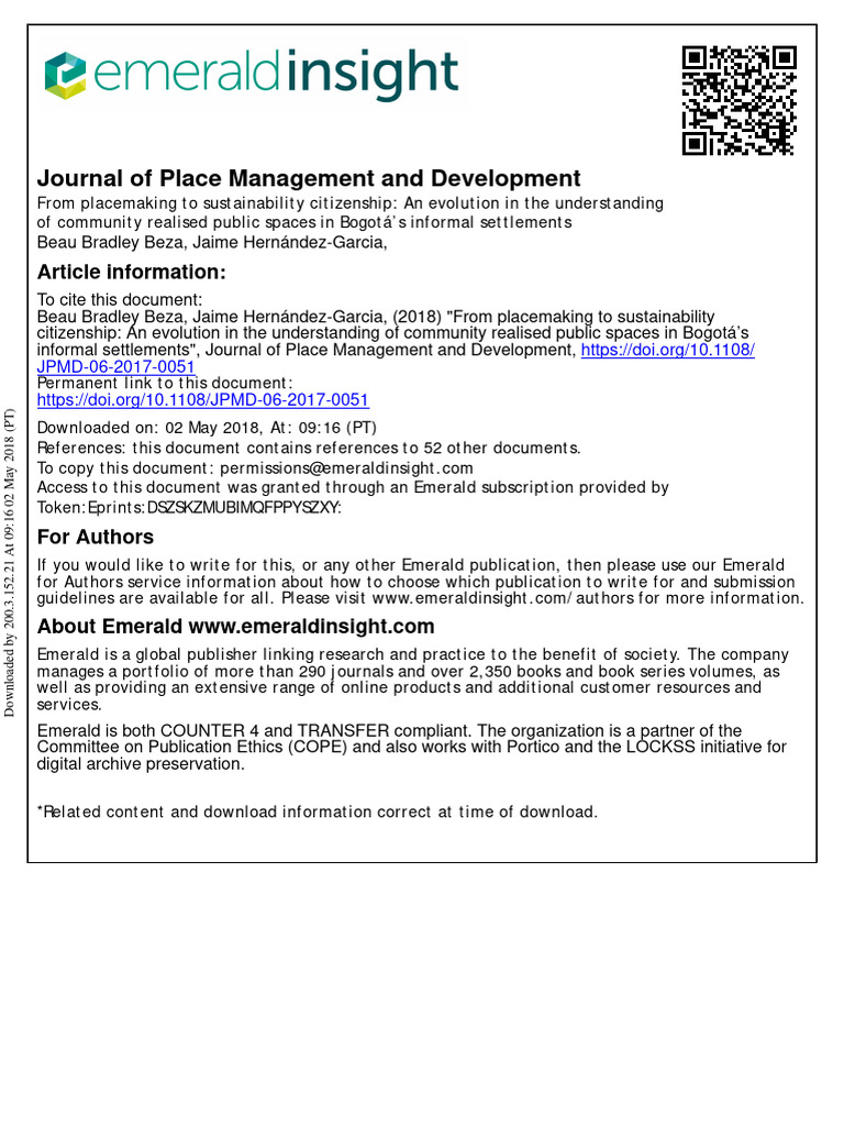Journal of Place Management and Development: Article Information | PDF ...