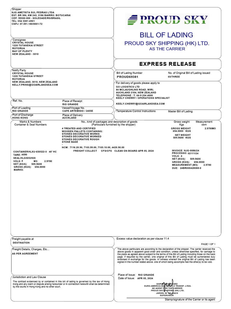 BL Express Release | PDF | Bill Of Lading | Cargo