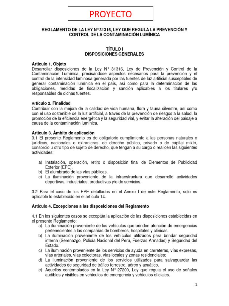 B Proyecto Del Reglamento de La Ley 31316 Ley Que Regula La Prevencion y Control de La ...