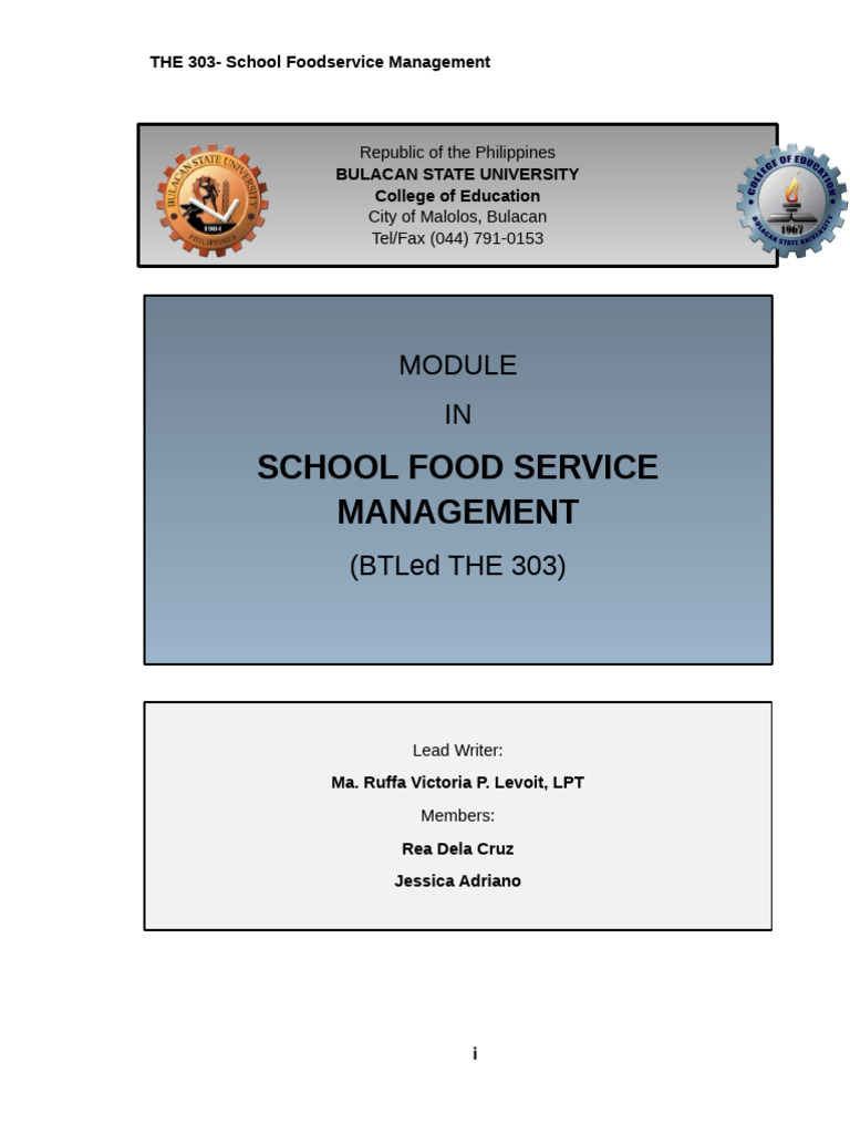 School Foodservice Management Module | PDF | Foodservice | Learning