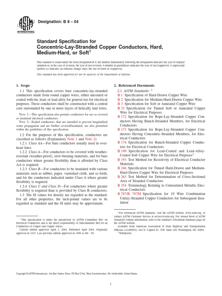 Concentric-Lay-Stranded Copper Conductors, Hard, Medium-Hard, or Soft ...