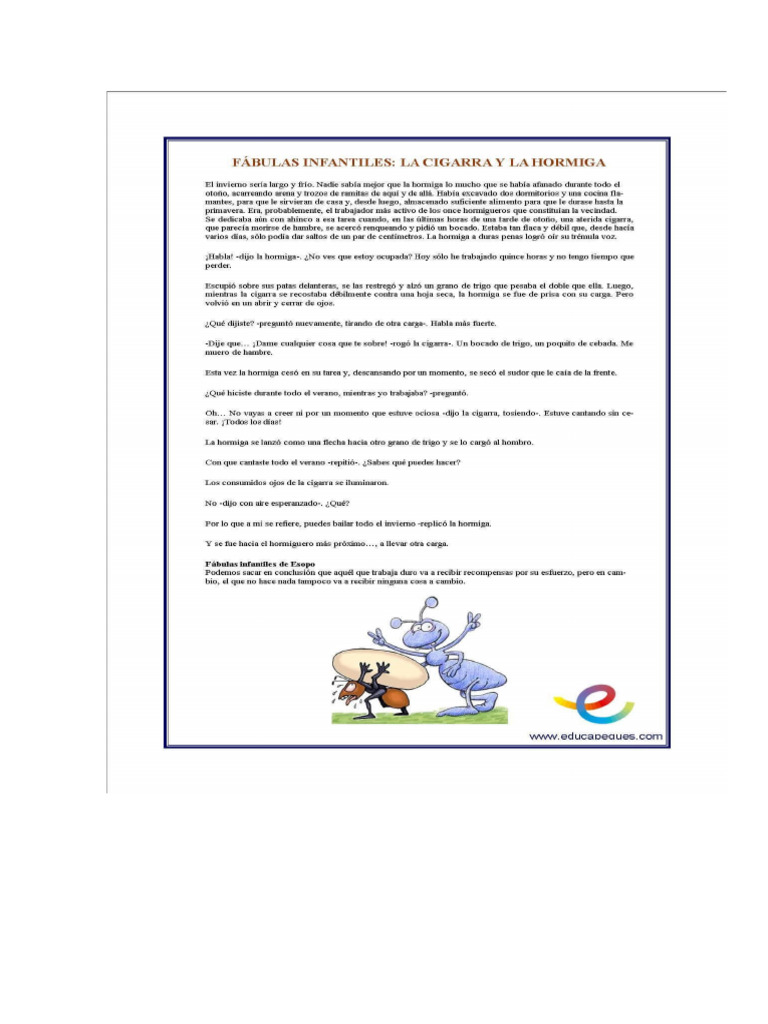 La Cigarra y La Hormiga | PDF