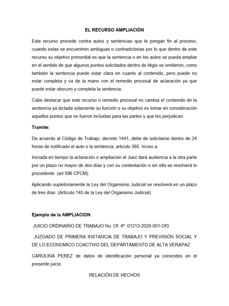 El Recurso Ampliación | PDF | Sentencia (ley) | Ley procesal