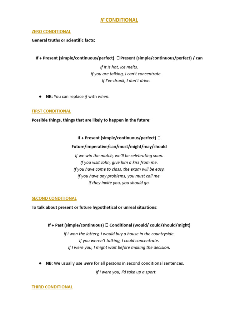 If Conditionals, Wishes and Regrets Theory | PDF | Linguistics | Grammar