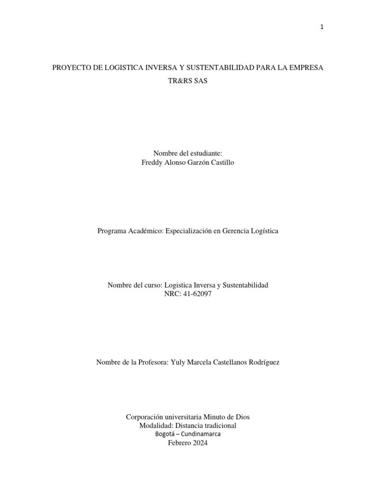 Proyecto de Logistica Inversa en TRRS SAS | Descargar gratis PDF | Logística | Residuos