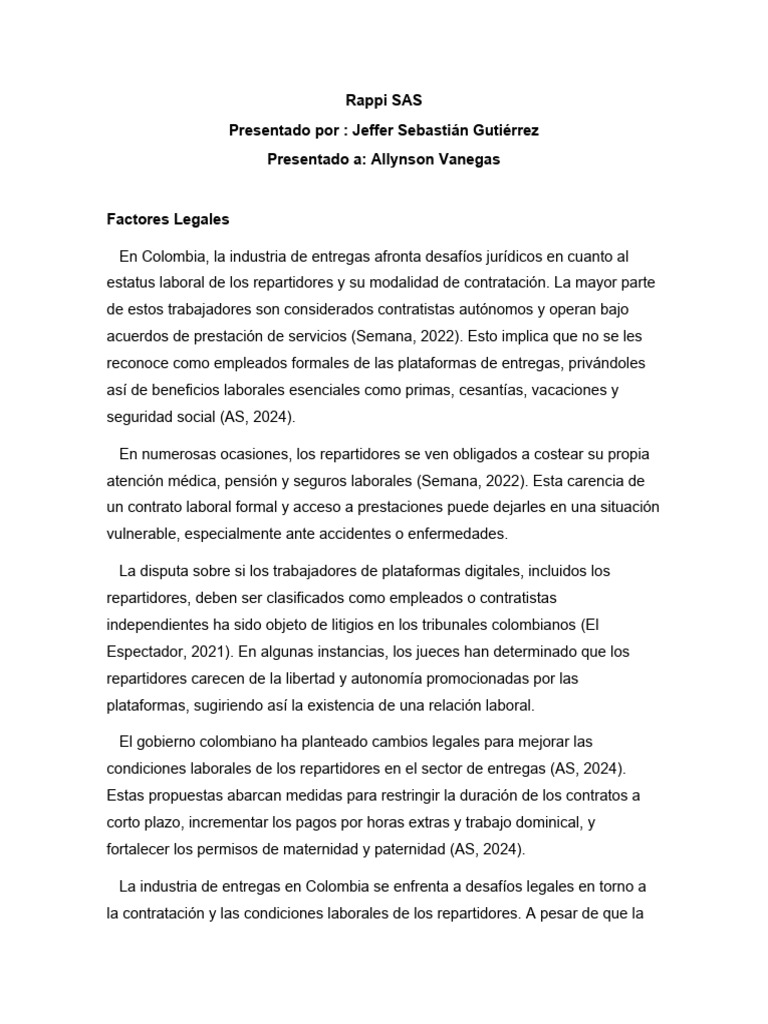 Rappi SAS Jeffer Sebastian Gutierrez 2024 | PDF | Desempleo | Derecho laboral