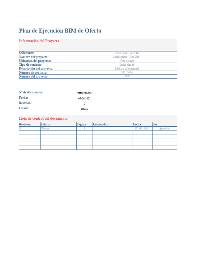 Excel Plan de Ejecuci N BIM de Oferta en Formato 1 | PDF | Presupuesto