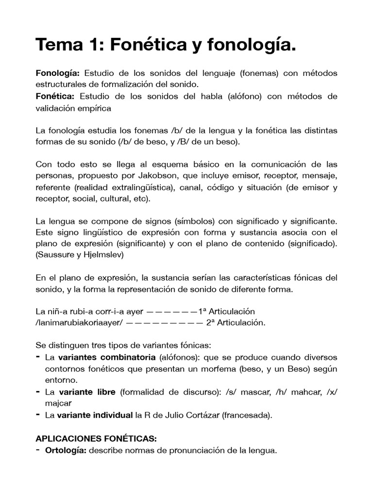 Fonética y Fonología Tema 1 | PDF | Fonología | Fonema