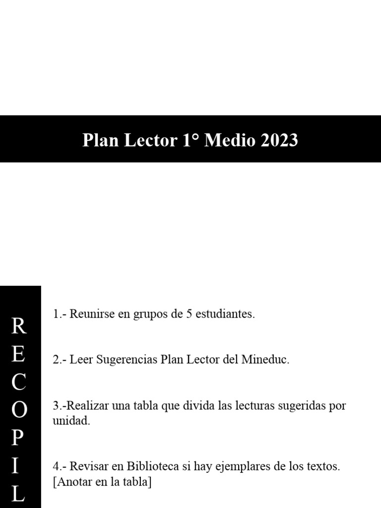 Plan Lector 1° Medio 2023 | PDF