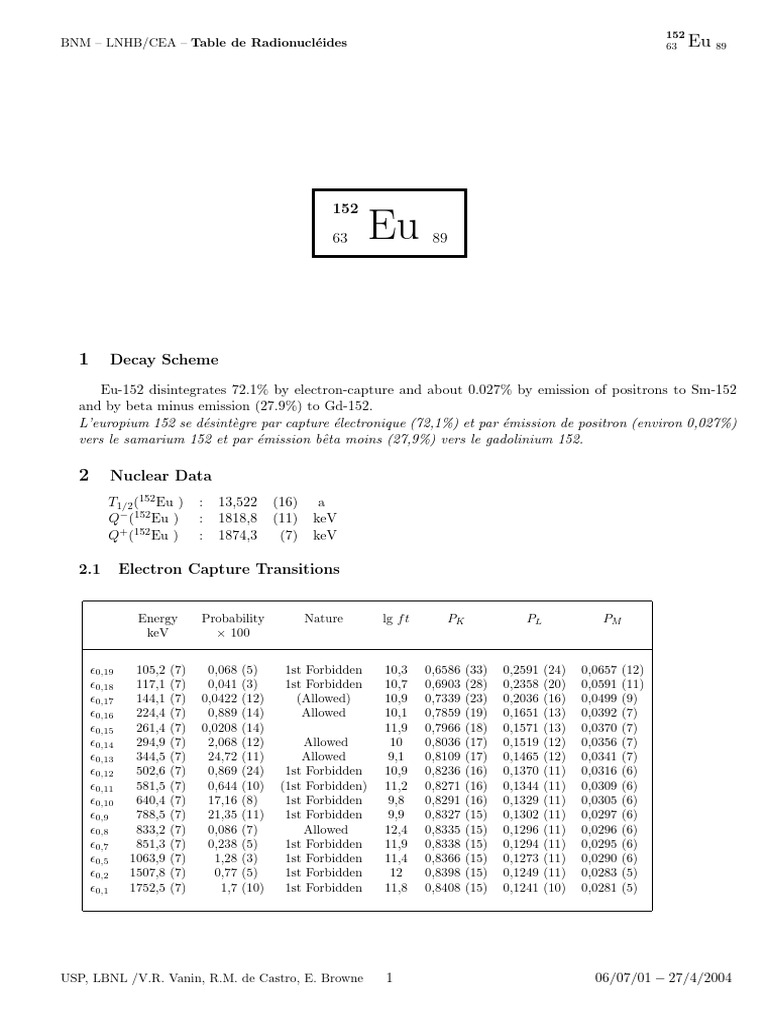 Eu-152_tables | PDF | Formas de energia | Átomos