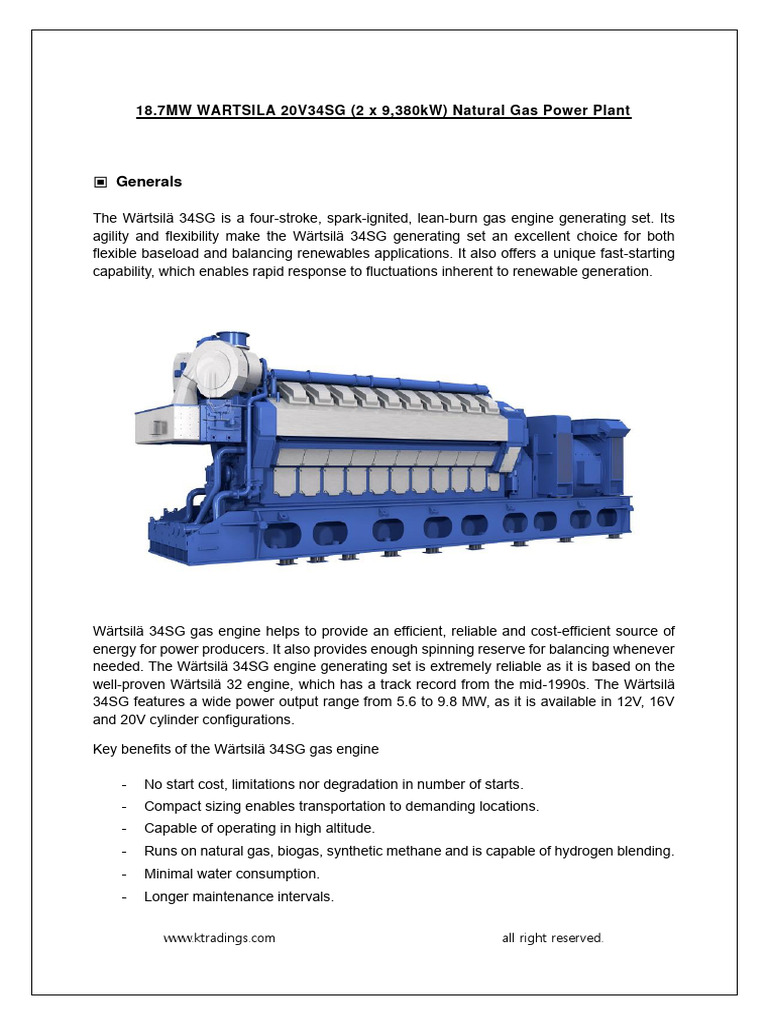 Wärtsilä 20V34SG Gas Engine Specs | PDF | Engines | Energy Conversion