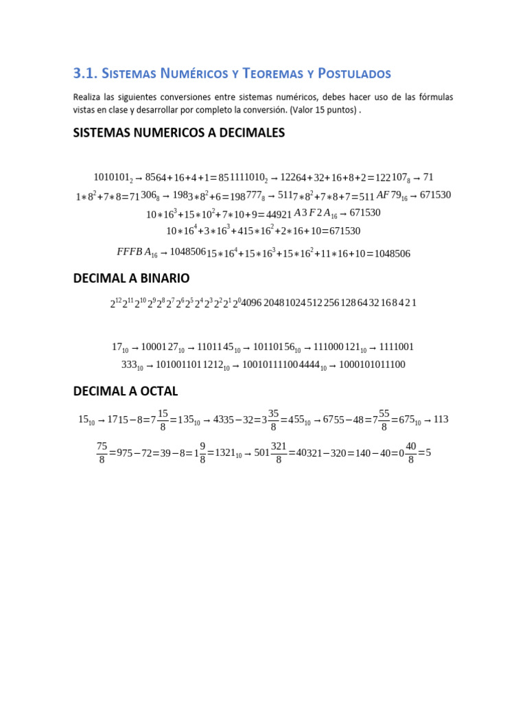 Sistemas Numericos Conversiones | PDF | Codificaciones | Arquitectura ...