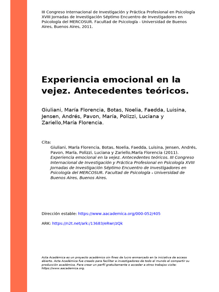 Emociones y Vejez: Revisión Teórica | PDF | Las emociones | Vejez