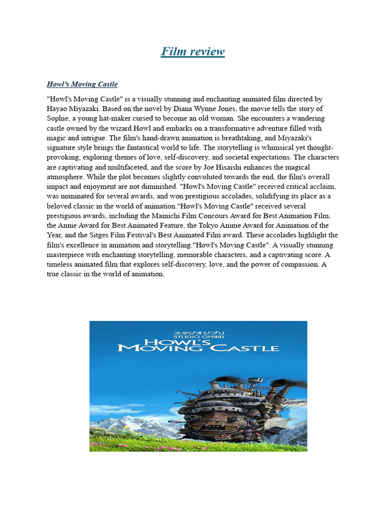 Film Review: Howl's Moving Castle | PDF | Young Adult