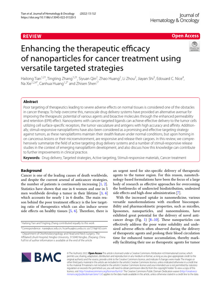 Enhancing The Therapeutic Efficacy of Nanoparticles For Cancer ...