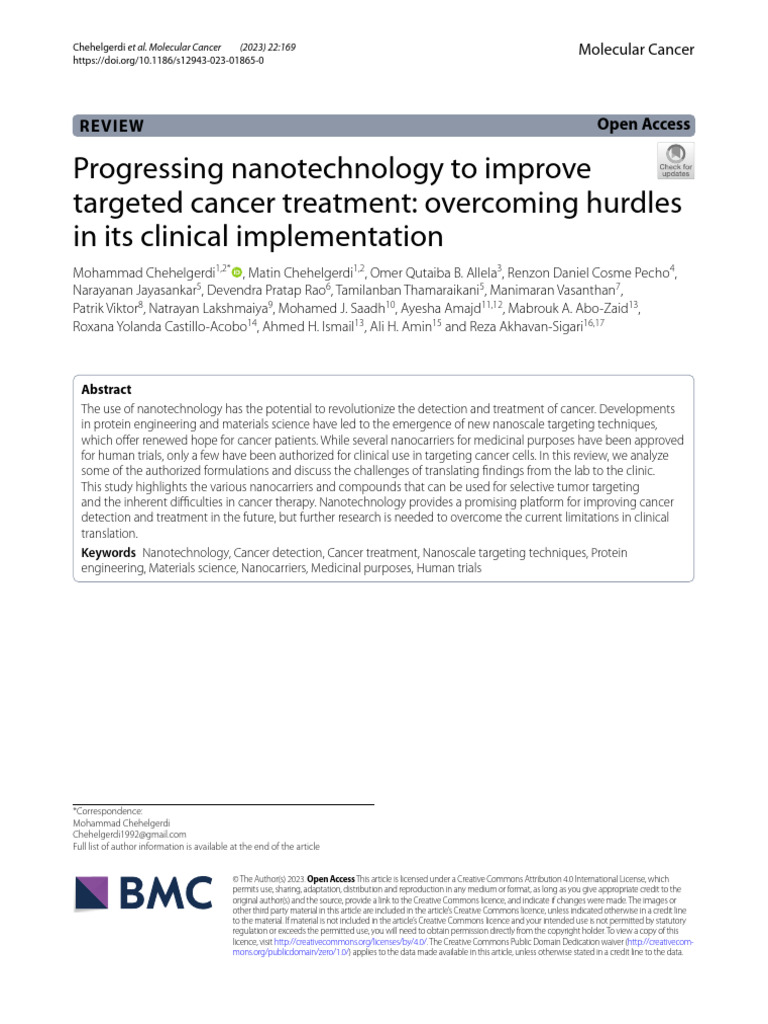 Progressing Nanotechnology To Improve Targeted Cancer Treatment: Overcoming Hurdles in Its ...