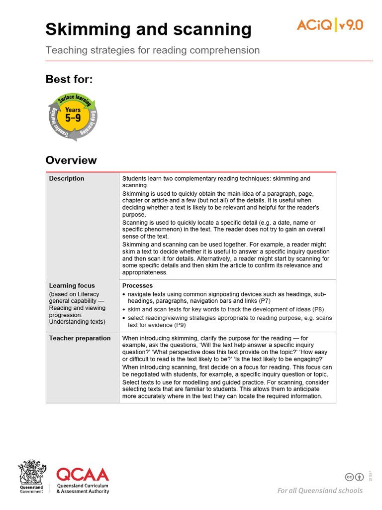 Ac9 GC Lit Texts Skim Scan | PDF | Speed Reading | Reading Comprehension
