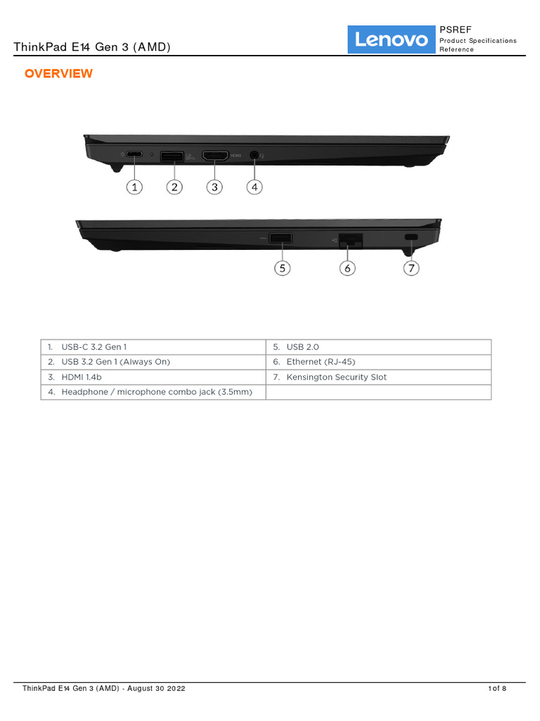 ThinkPad E14 Gen 3 AMD Spec | PDF | Usb | Solid State Drive