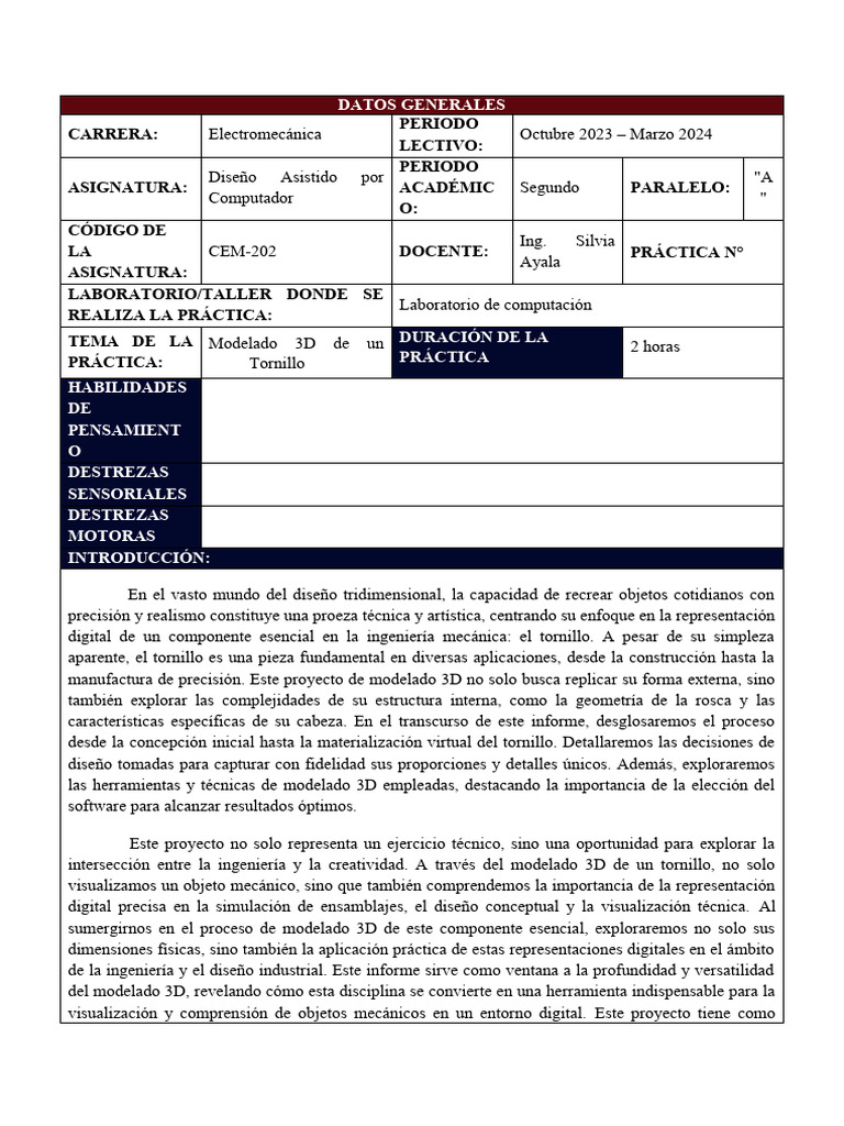 Modelado 3D de Tornillo en SolidWorks | PDF | Sistema coordinado ...