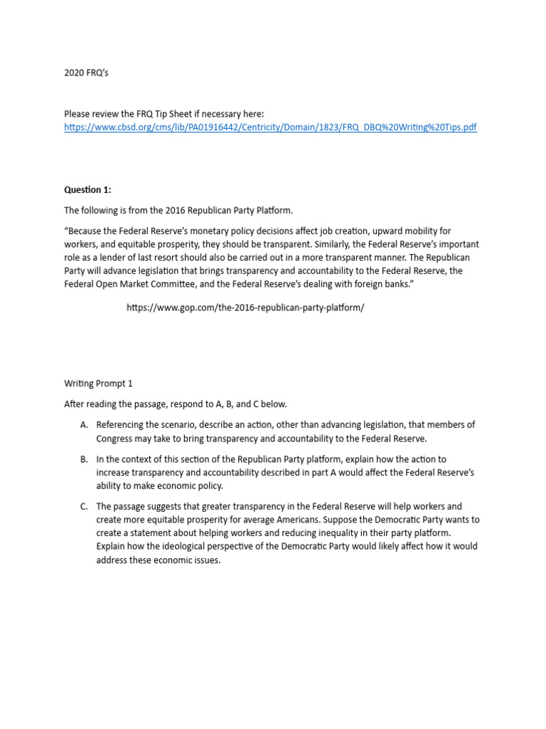 AP Gov FRQ: McCulloch & Arizona Cases | PDF | Federal Reserve | Justice