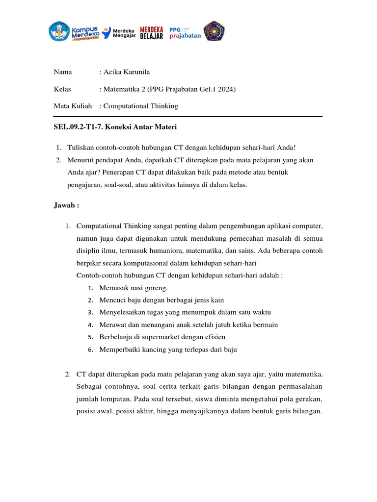 Acika Karunila - KONEKSI ANTAR MATERI TOPIK 1 | PDF | Komputer