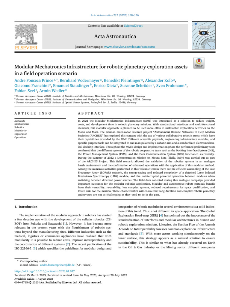Modular Robotics for Planetary Exploration | PDF | Robotics | Docking ...
