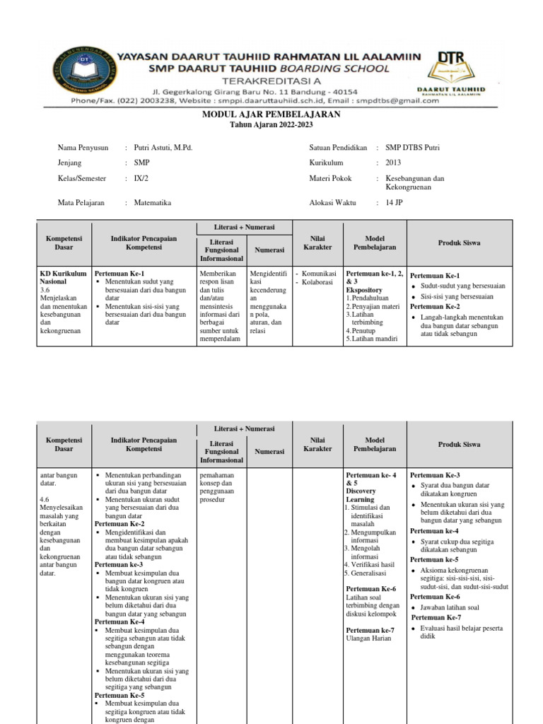 06-Modul-MTK-IX-2022-2023-Kesebangunan Dan Kekongruenan | PDF